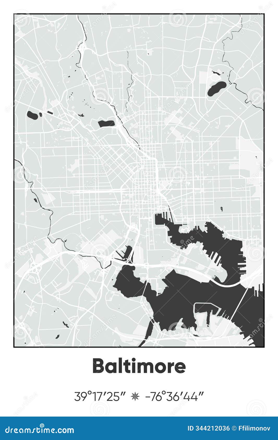 Baltimore Map. Detailed Map Of Baltimore City Poster With Streets ... Baltimore Map. Detailed Map Of Baltimore City Poster With Streets ...