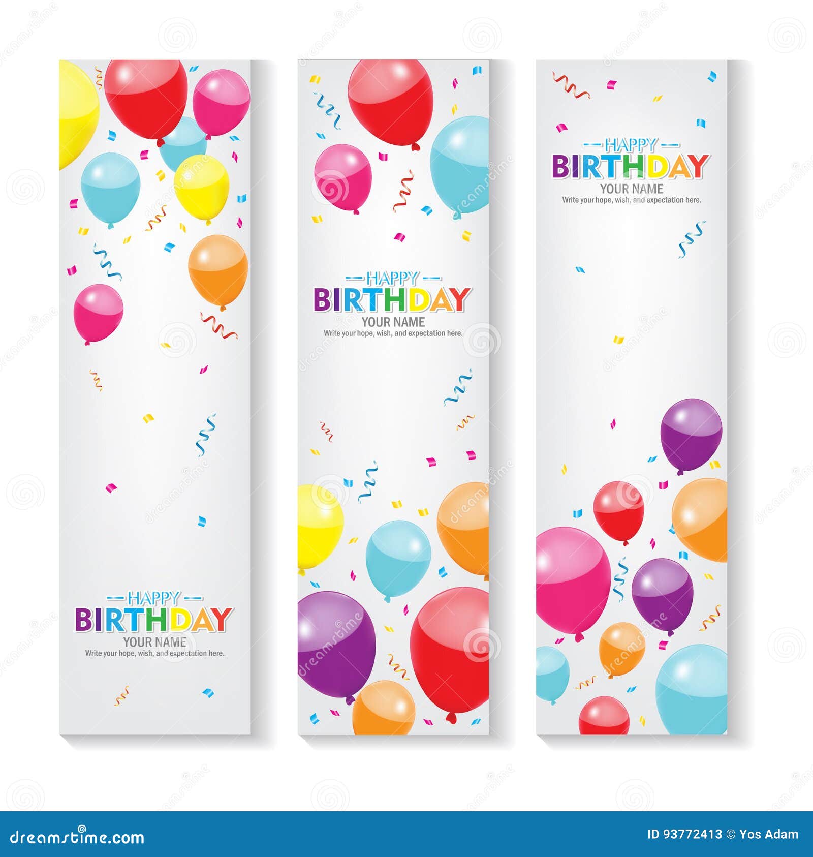 Editable Vertical Happy Birthday Banner With Balloon And Confetti