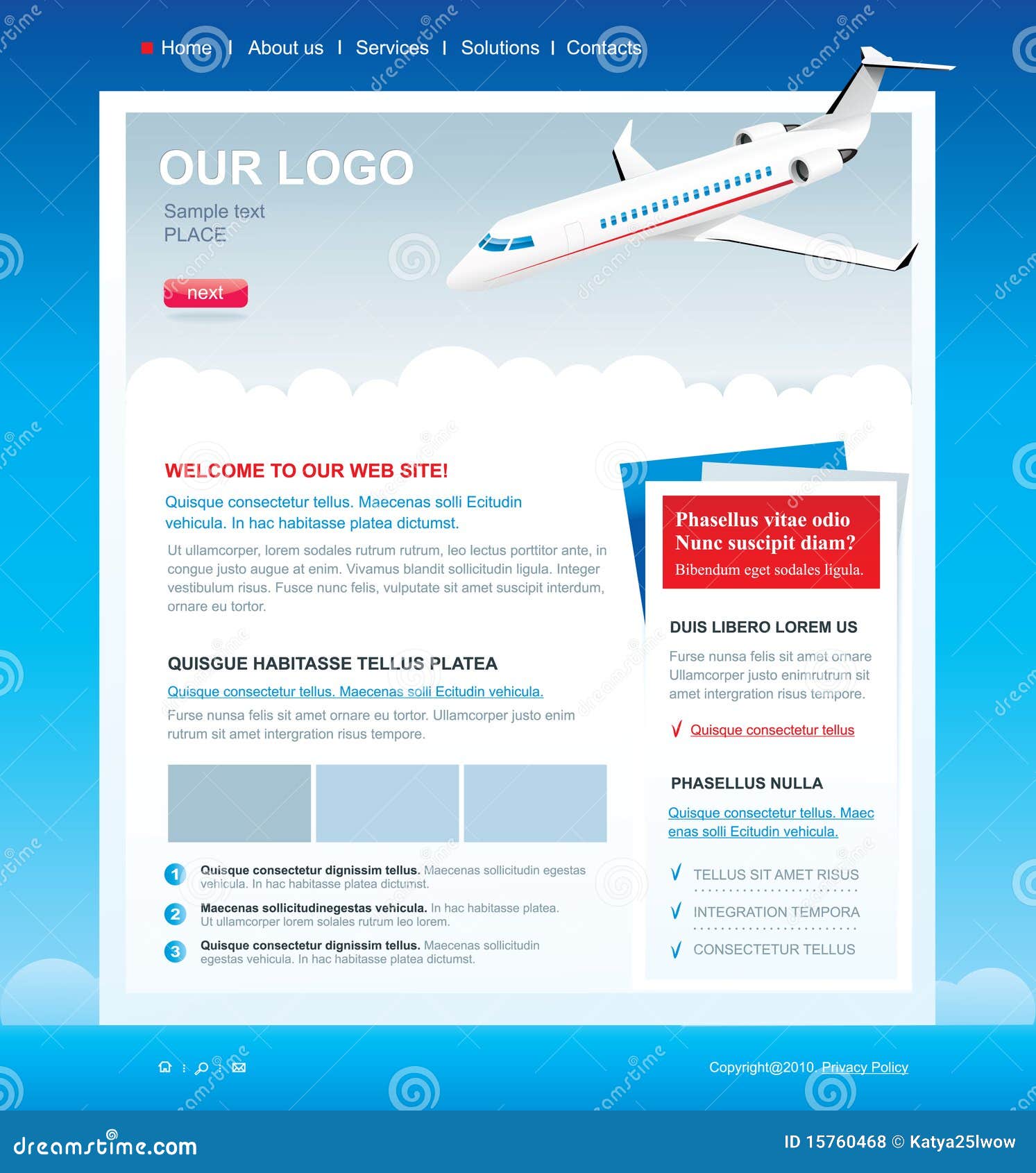 Editable Web Site Template with Passenger Airplane Stock Vector ...