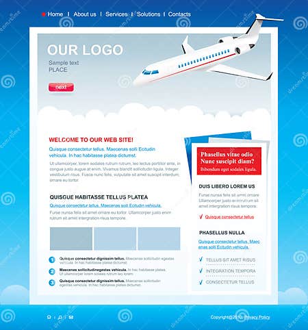 Editable Web Site Template with Passenger Airplane Stock Vector ...