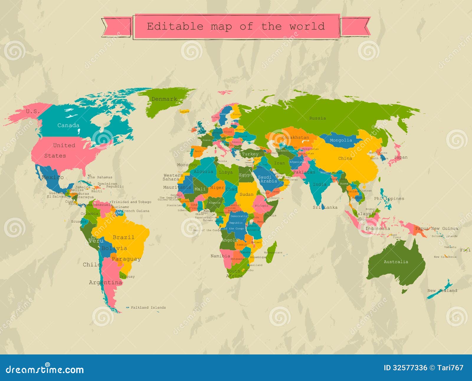 Editable World Map With All Countries. Vector Illustration ... Editable World Map With All Countries. Vector Illustration ...