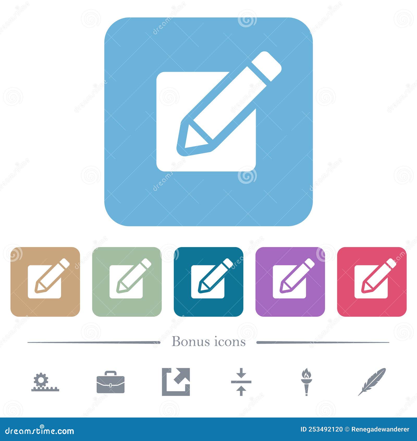 Editing Box with Pencil Solid Flat Icons on Color Rounded Square ...
