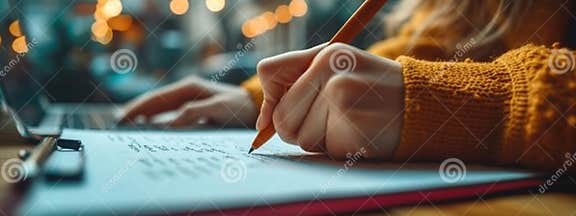 Editing with Care Hand Writes Corrections on Document, Global Concept ...