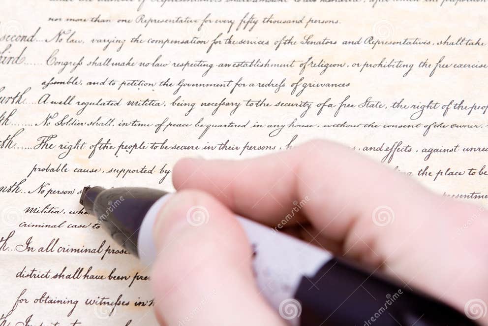 Editing Fourth Amendment US Constitution Marker Stock Image - Image of ...