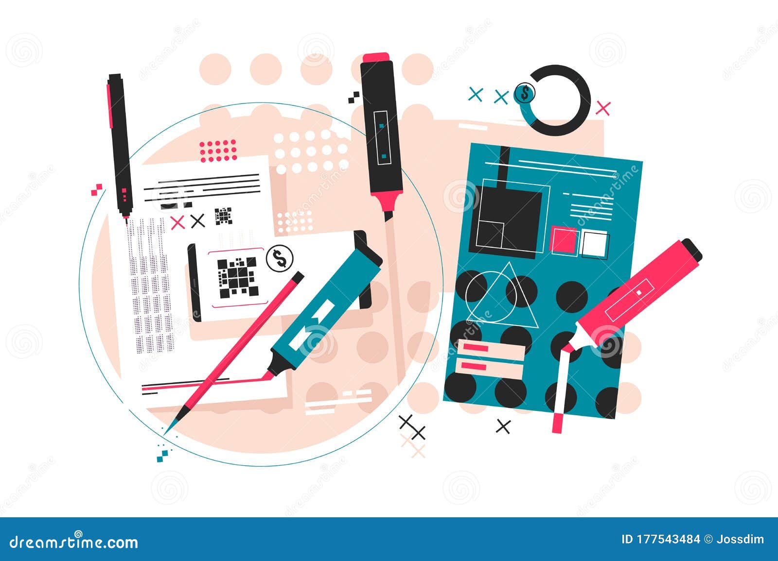 Editing of paper notes stock vector. Illustration of page - 177543484