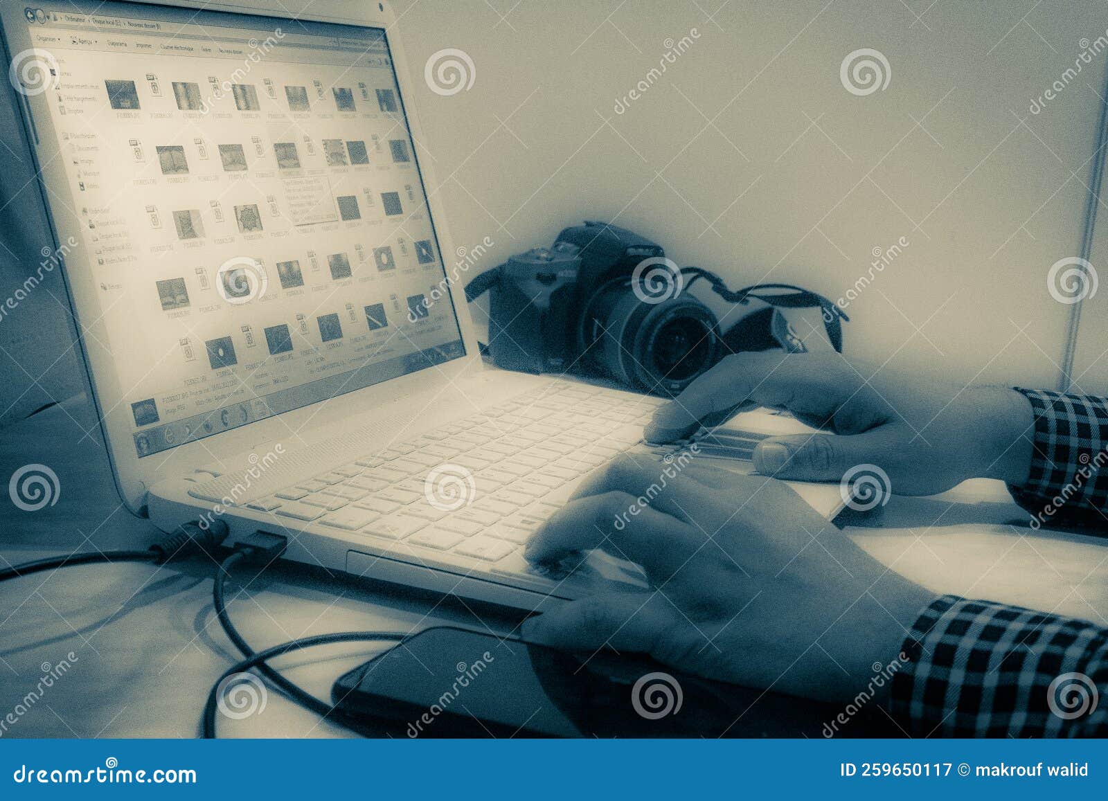 Editing photos by computer stock image. Image of flooring - 259650117