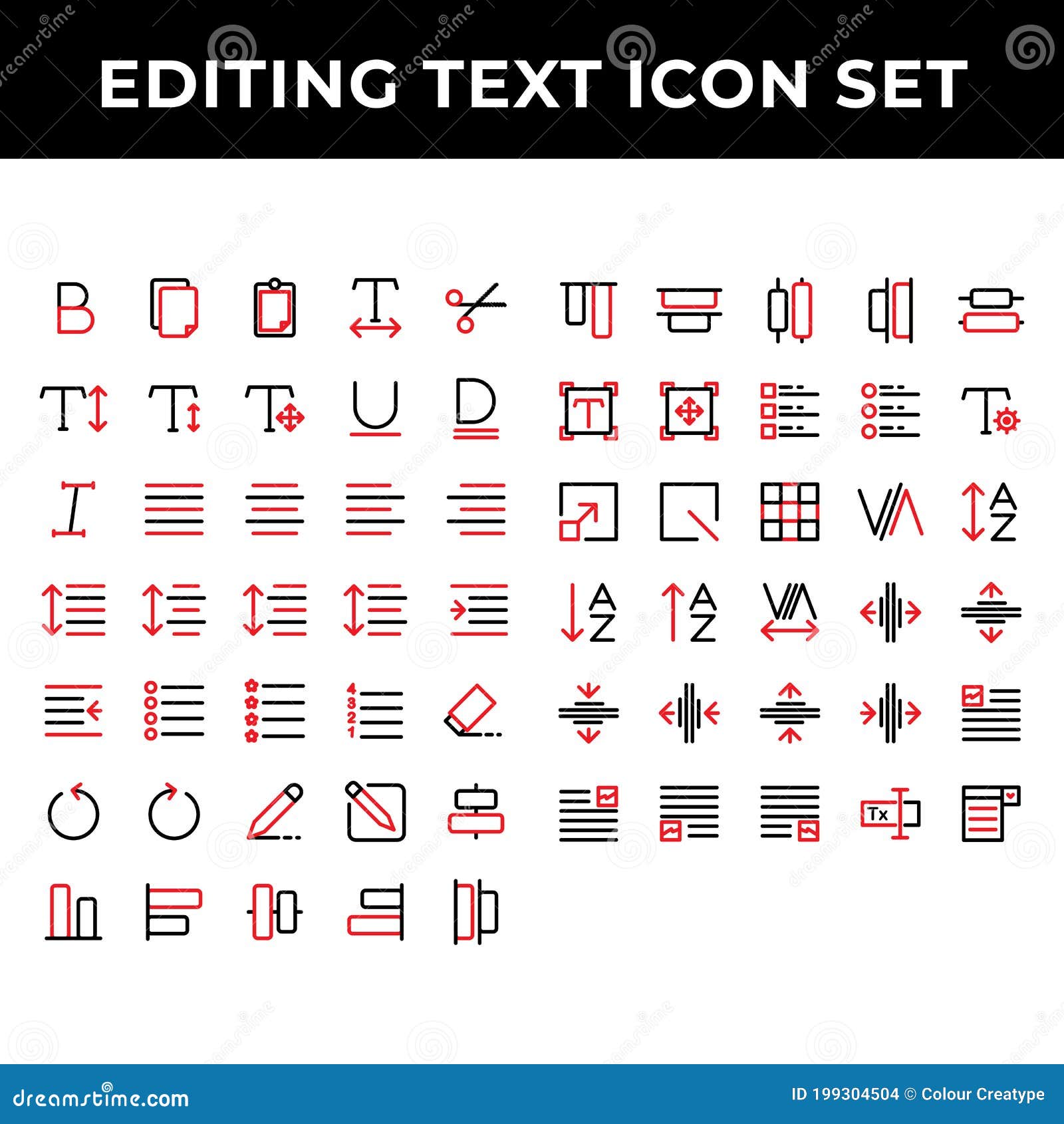 Editing Text Icon Set Include Text Bold,document,paste,spacing,increase ...
