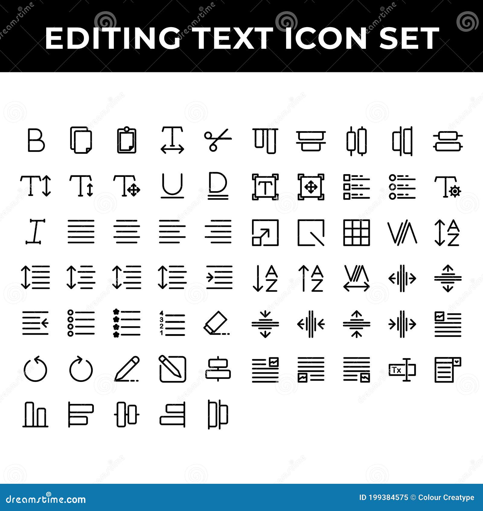 Editing Text Icon Set Include Text Bold,document,paste,spacing,increase ...