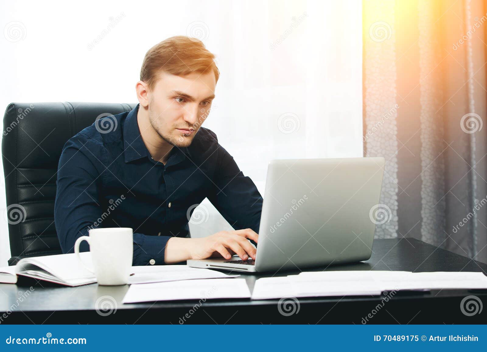 Editor Checking New Article on His Laptop. Making News. Stock Image ...