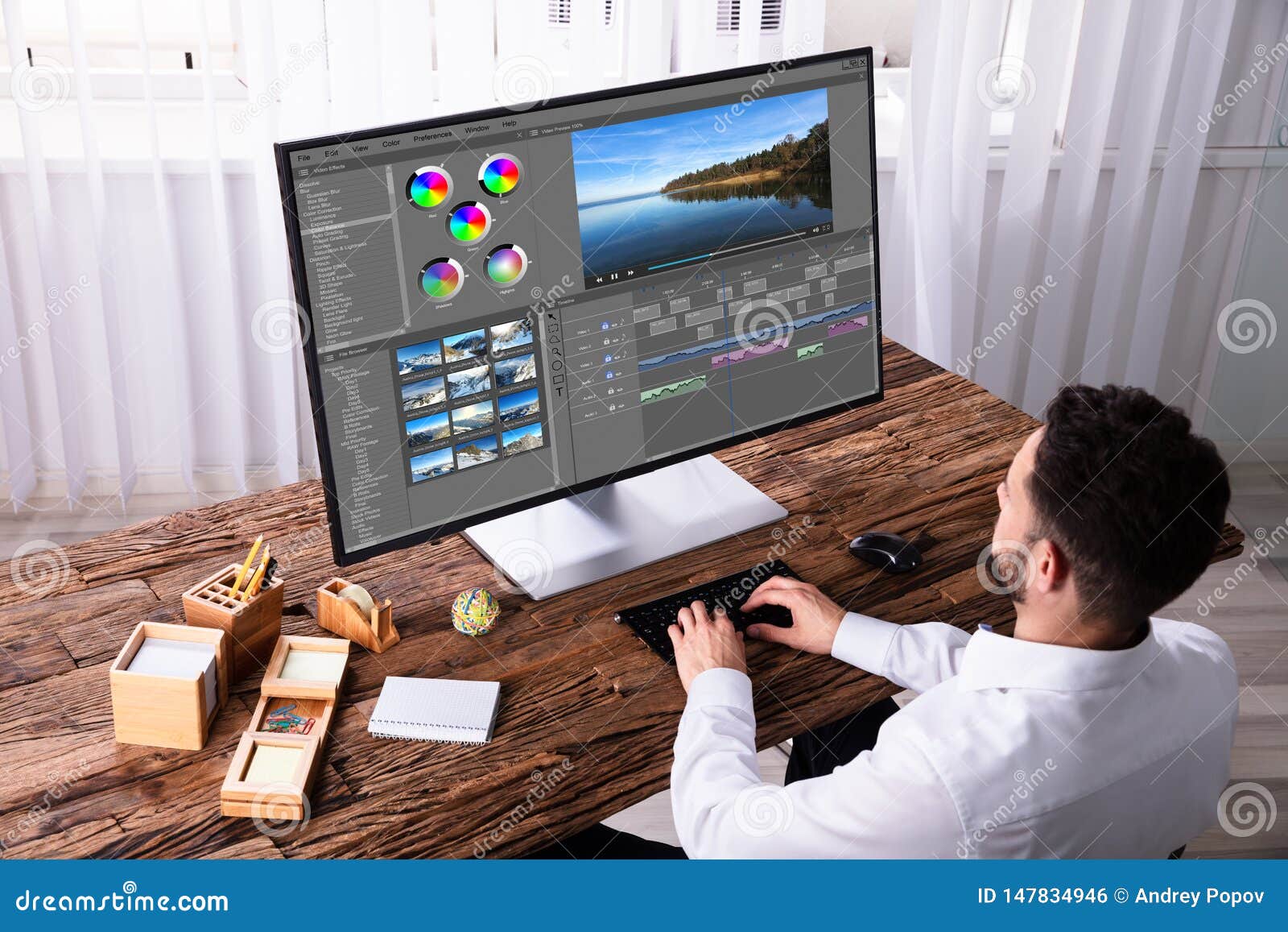 Editor Editing Video on Computer Stock Photo - Image of retouching ...