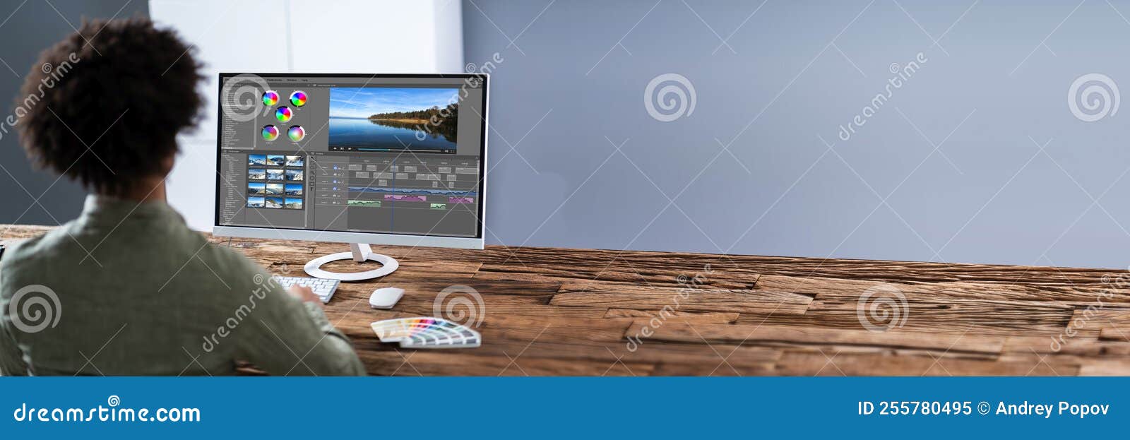 Editor Editing Video on Computer Stock Image - Image of background ...