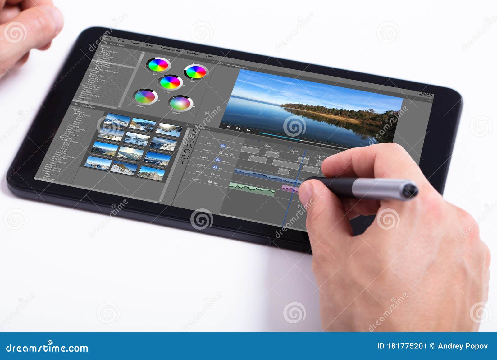 Editor Editing Video on Tablet Stock Image - Image of table, people ...