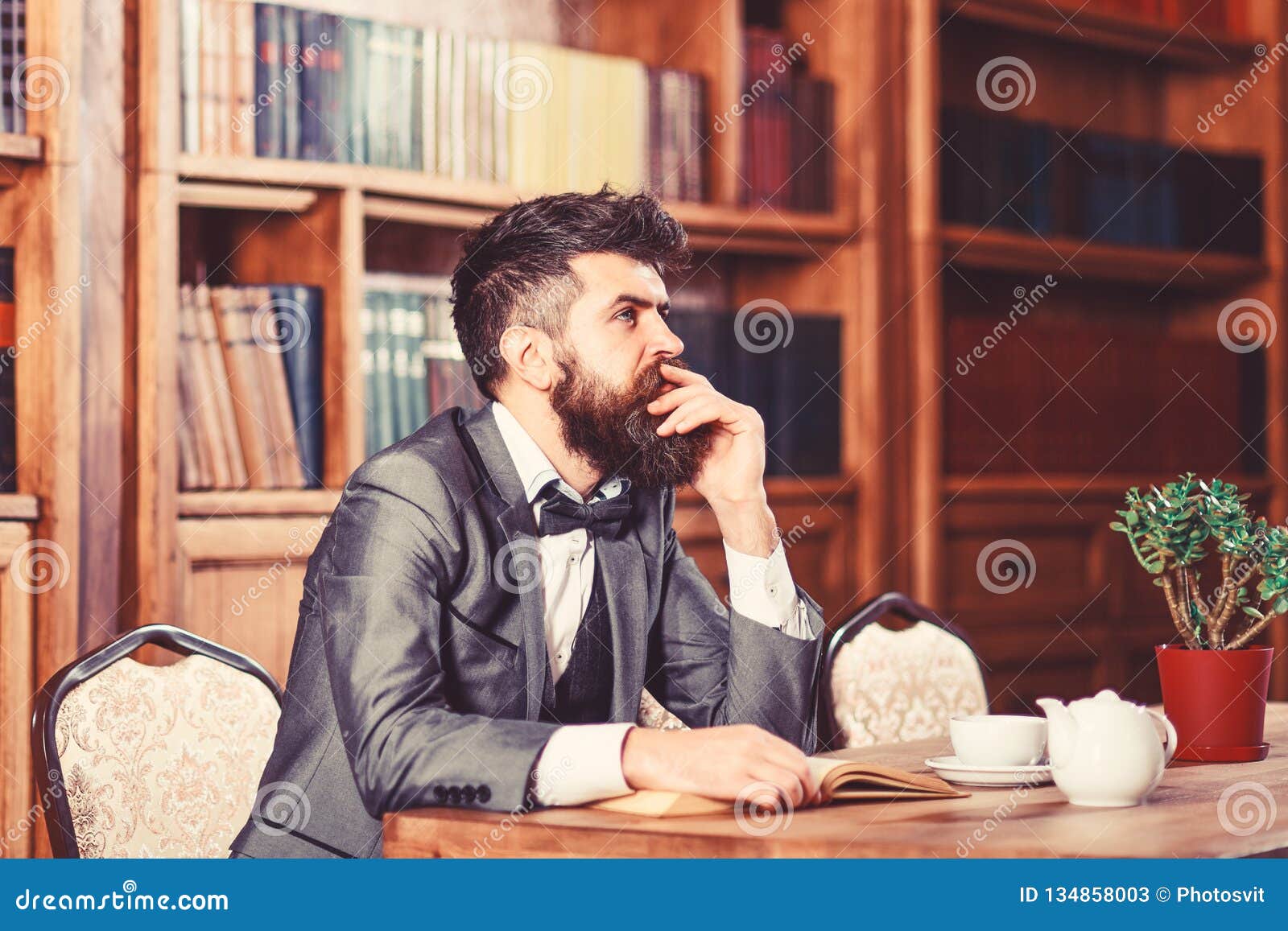 Editor and Literature Concept. Editor Reading and Thinking about Book ...