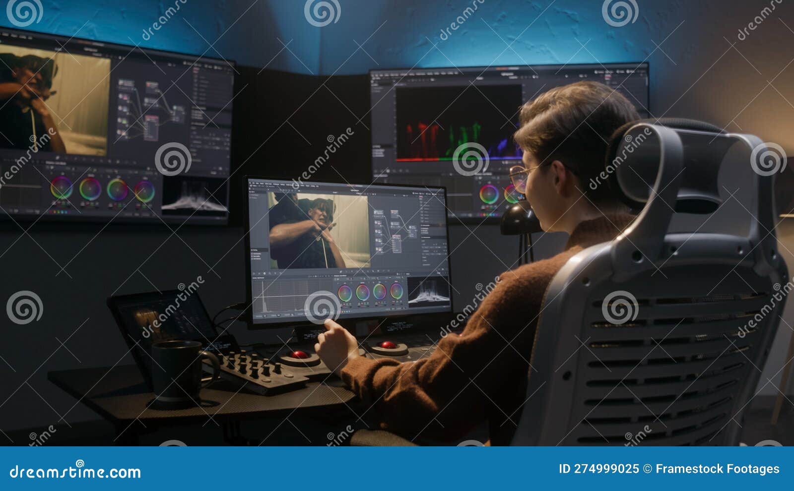 The Editor Makes Color Correction for Movie Stock Image - Image of ...