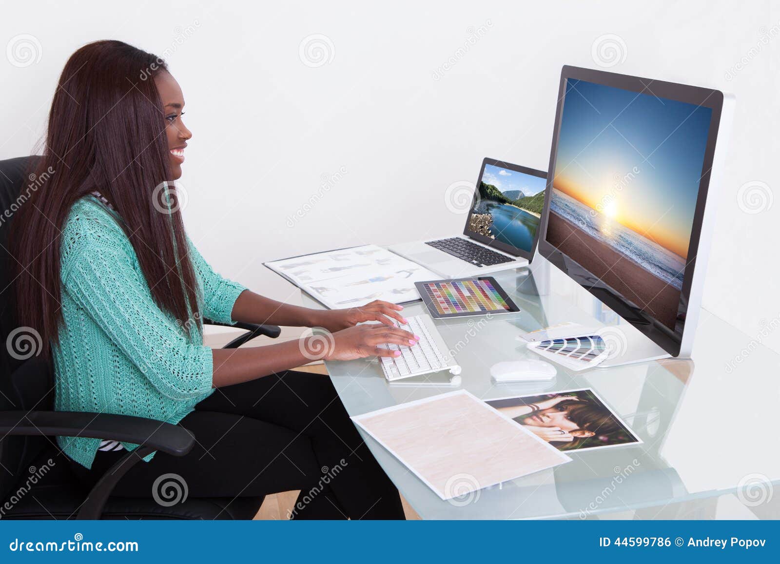 Editor Using Digital Tablet at Photo Agency Stock Photo - Image of desk ...