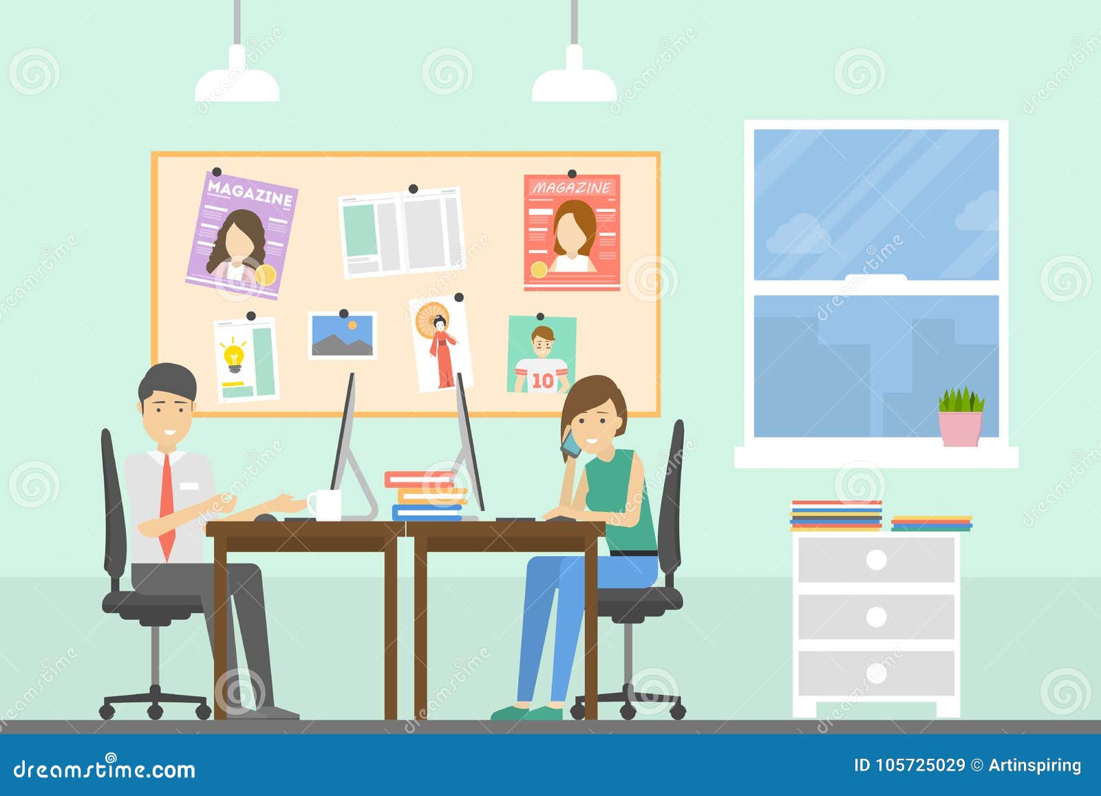 Editorial office interior. stock vector. Illustration of graphic ...