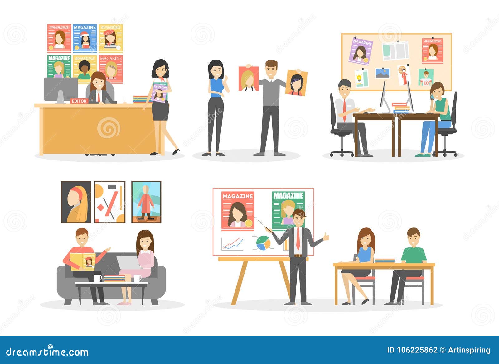 Editorial office interior. stock vector. Illustration of journalist ...