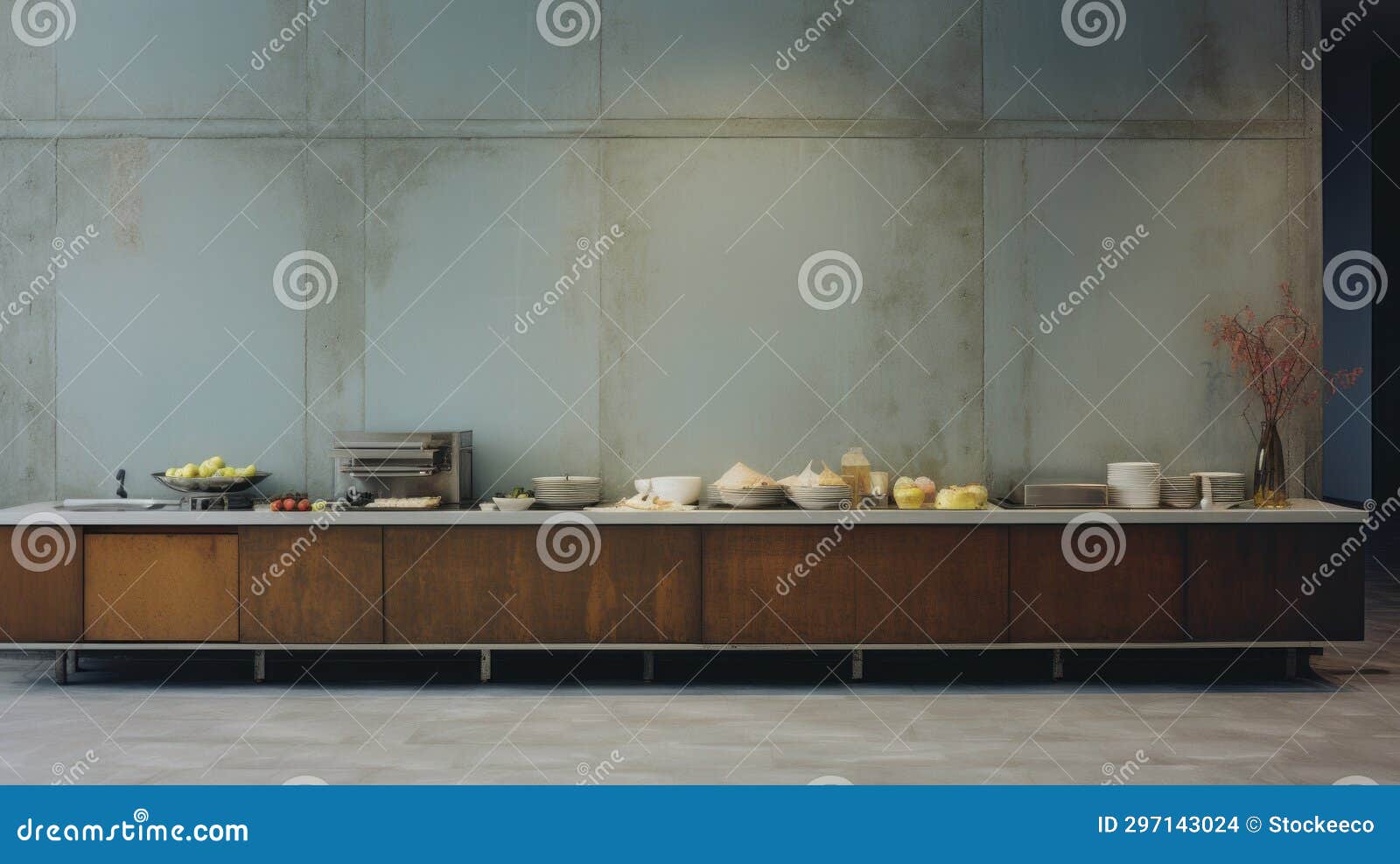Editorial Style Photograph of a Simple and Clean Buffet in a Brutalist ...