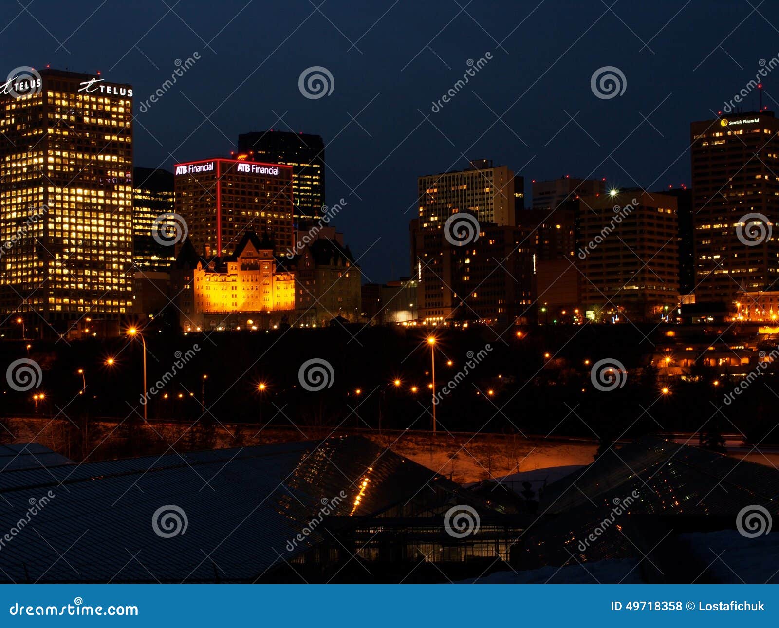 Edmonton Skyline at Night editorial stock photo. Image of winter - 49718358