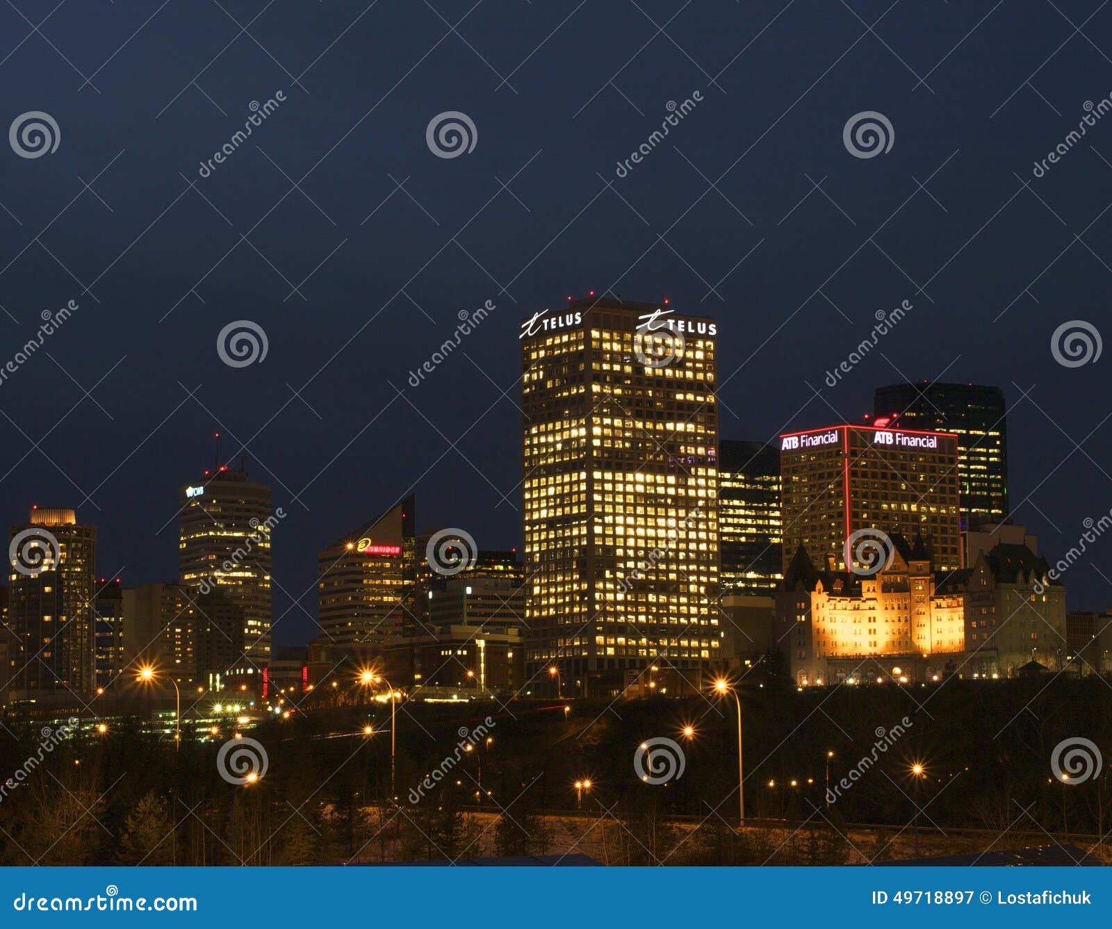 Edmonton Skyline at Night editorial photography. Image of lights - 49718897