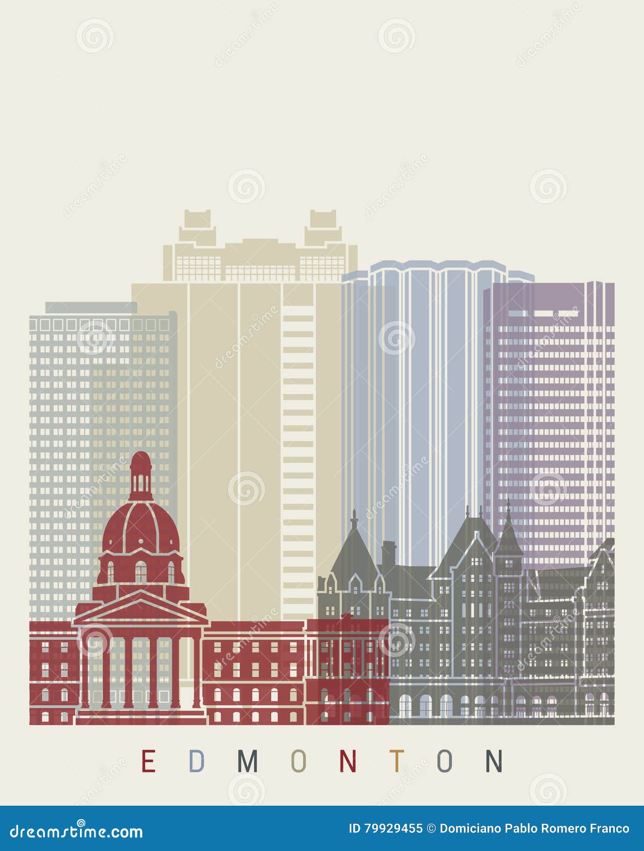 Edmonton skyline poster stock vector. Illustration of alberta - 79929455