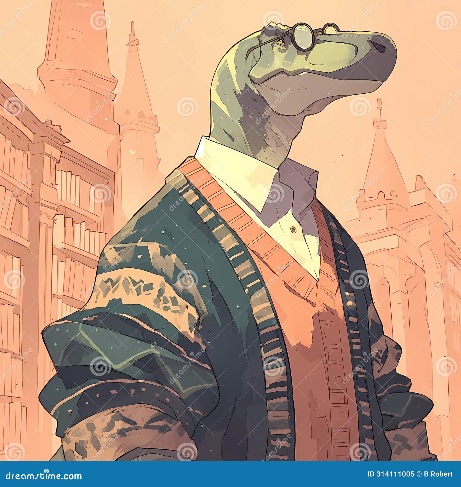 Edmontosaurus Librarian, a Whimsical Creature in Human Attire. Stock ...