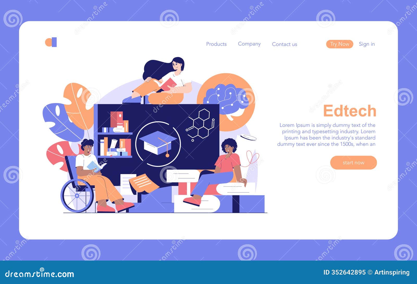 Edtech. Flat Vector Illustration Stock Illustration - Illustration of inclusive, online: 352642895