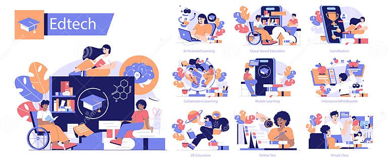 Edtech. Flat Vector Illustration Stock Vector - Illustration of student, study: 343815778