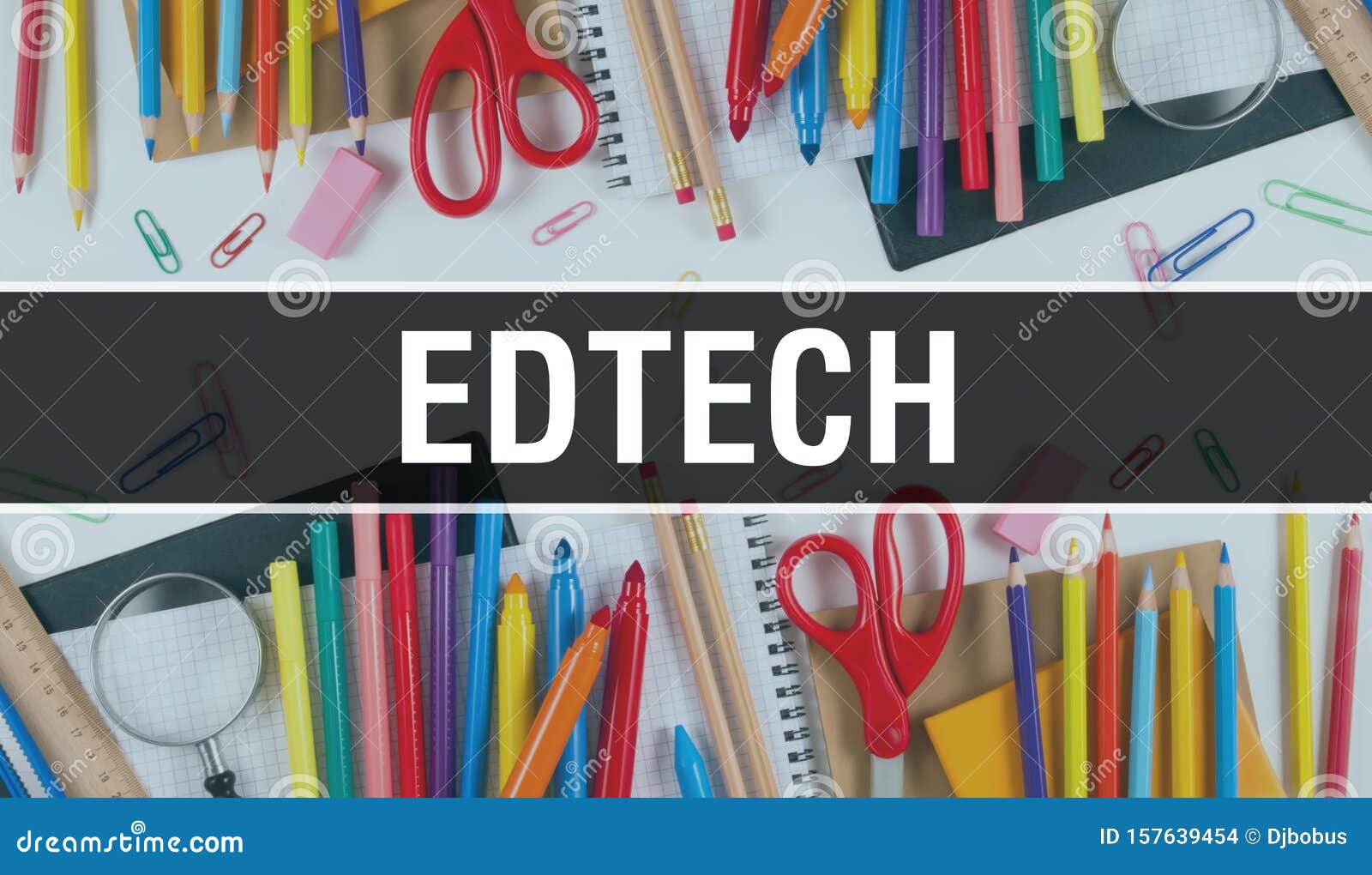 EdTech with School Supplies on Blackboard Background. EdTech Text on ...