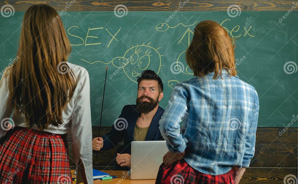 Education And Sex Symbols On Chalkboard Lesson And Sex Education In