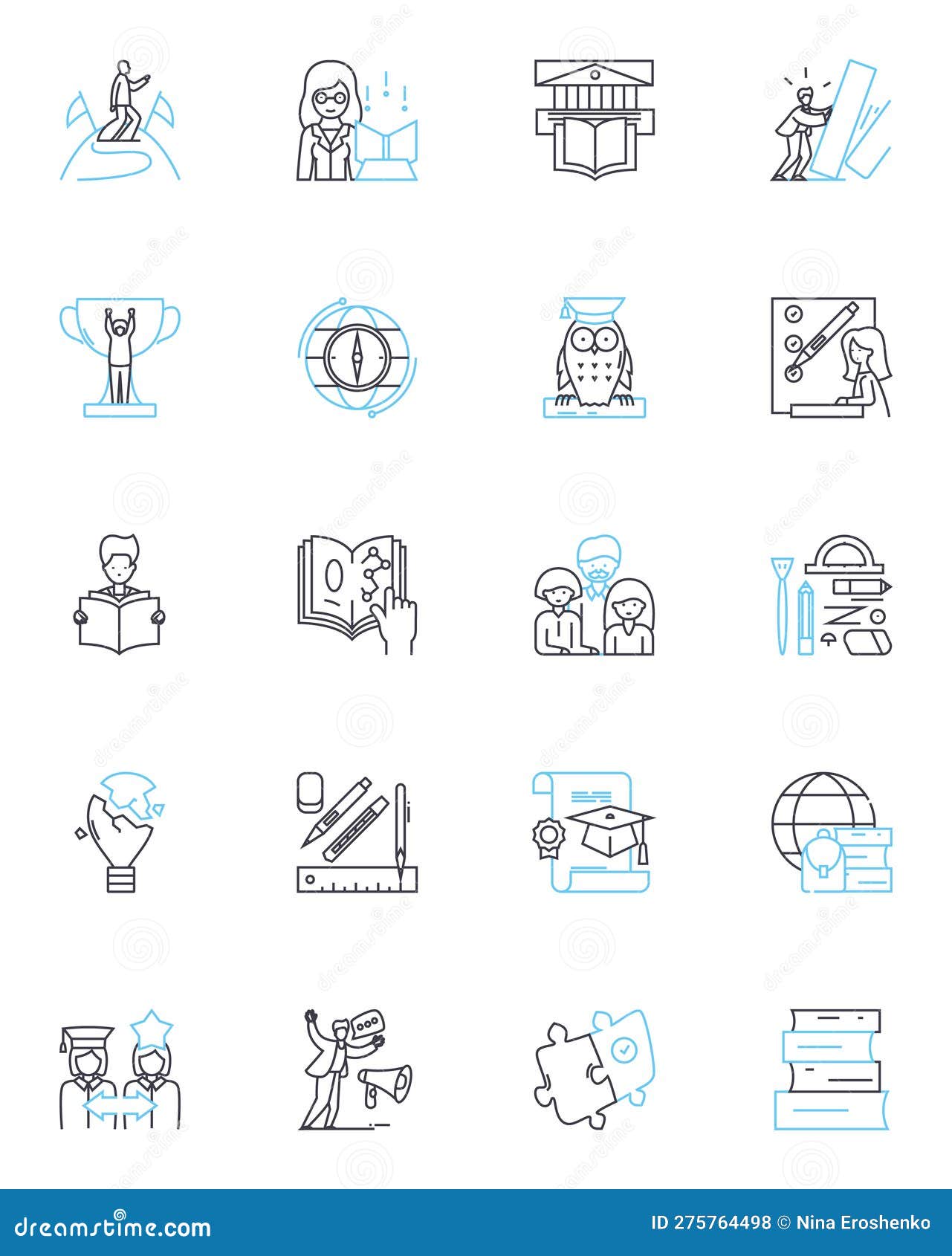 Educated Campus Linear Icons Set. Knowledgeable, Intellectual, Studious ...
