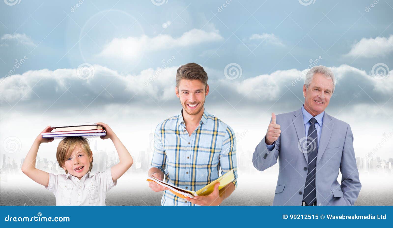 Educated Men of Age Generations Growing Up with Sky Stock Image - Image ...