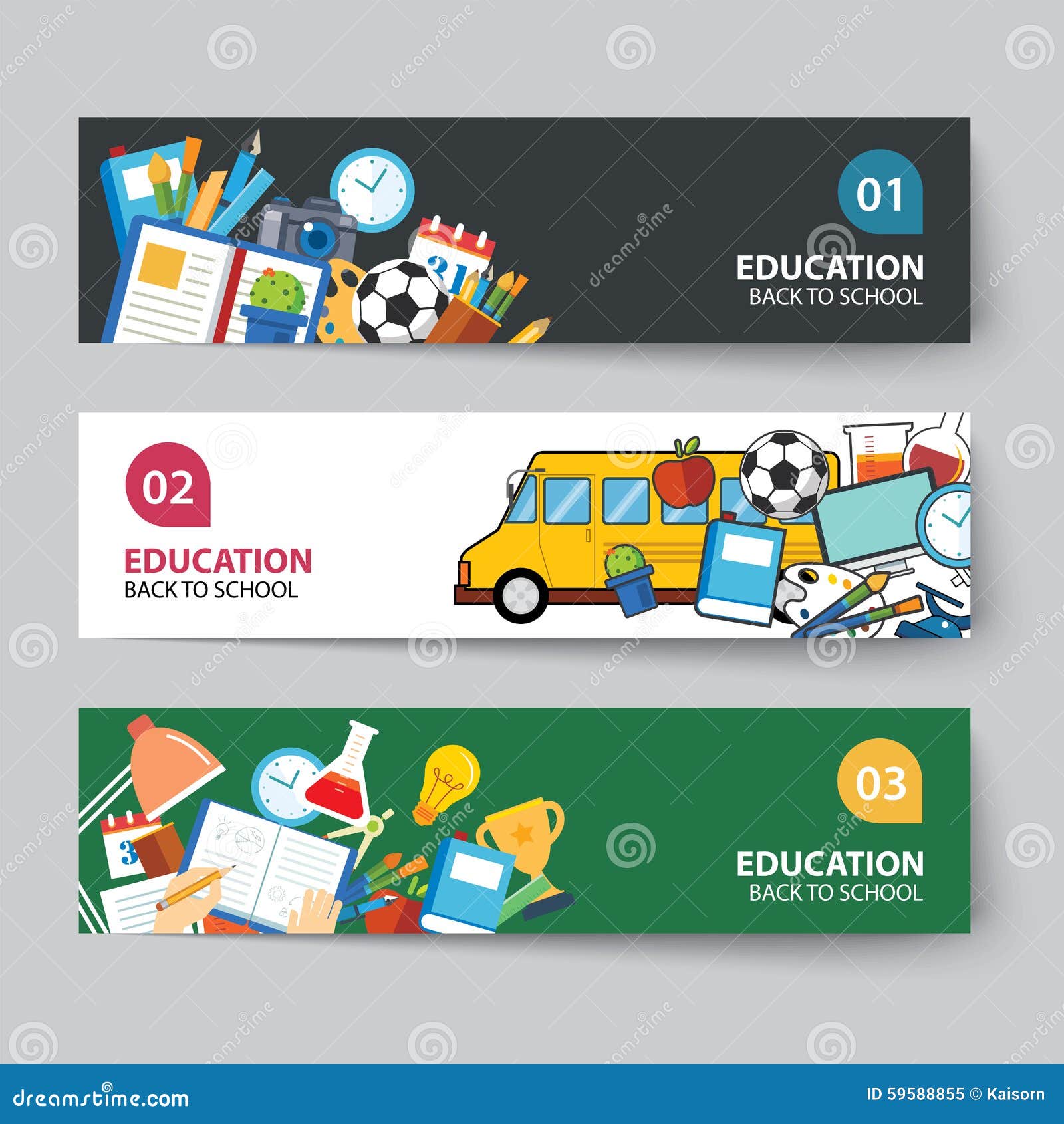 Education and Back To School Banner Concept Flat Design Stock Vector ...