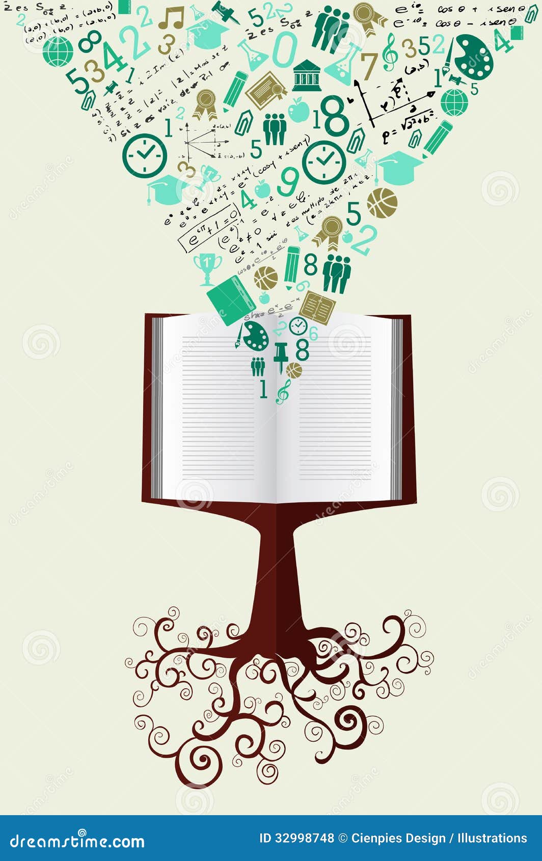 Education Back To School Green Icons Book Tree. Stock Vector ...