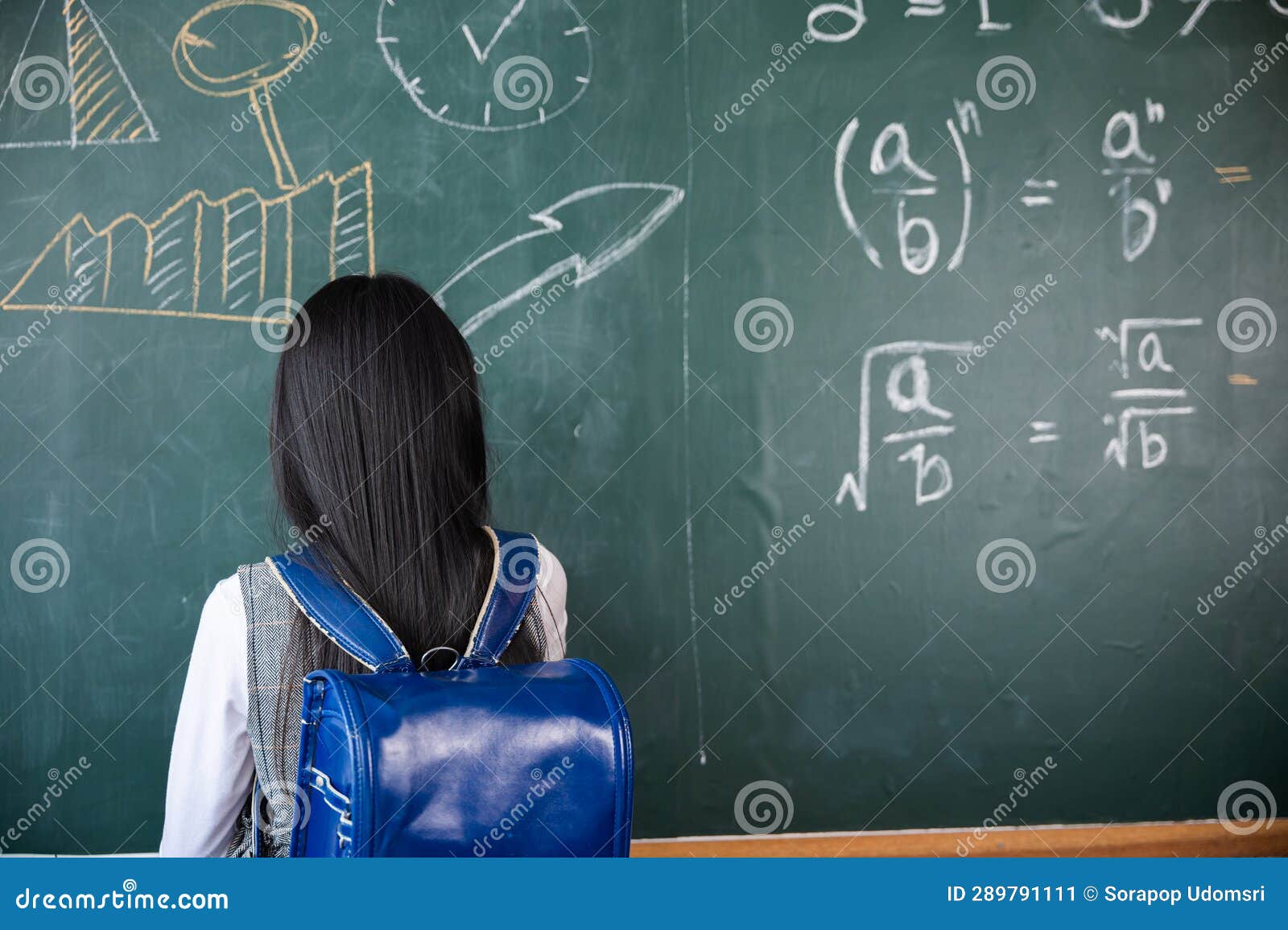 Back View of School Girl on Science Lesson in Classroom Write an Answer ...