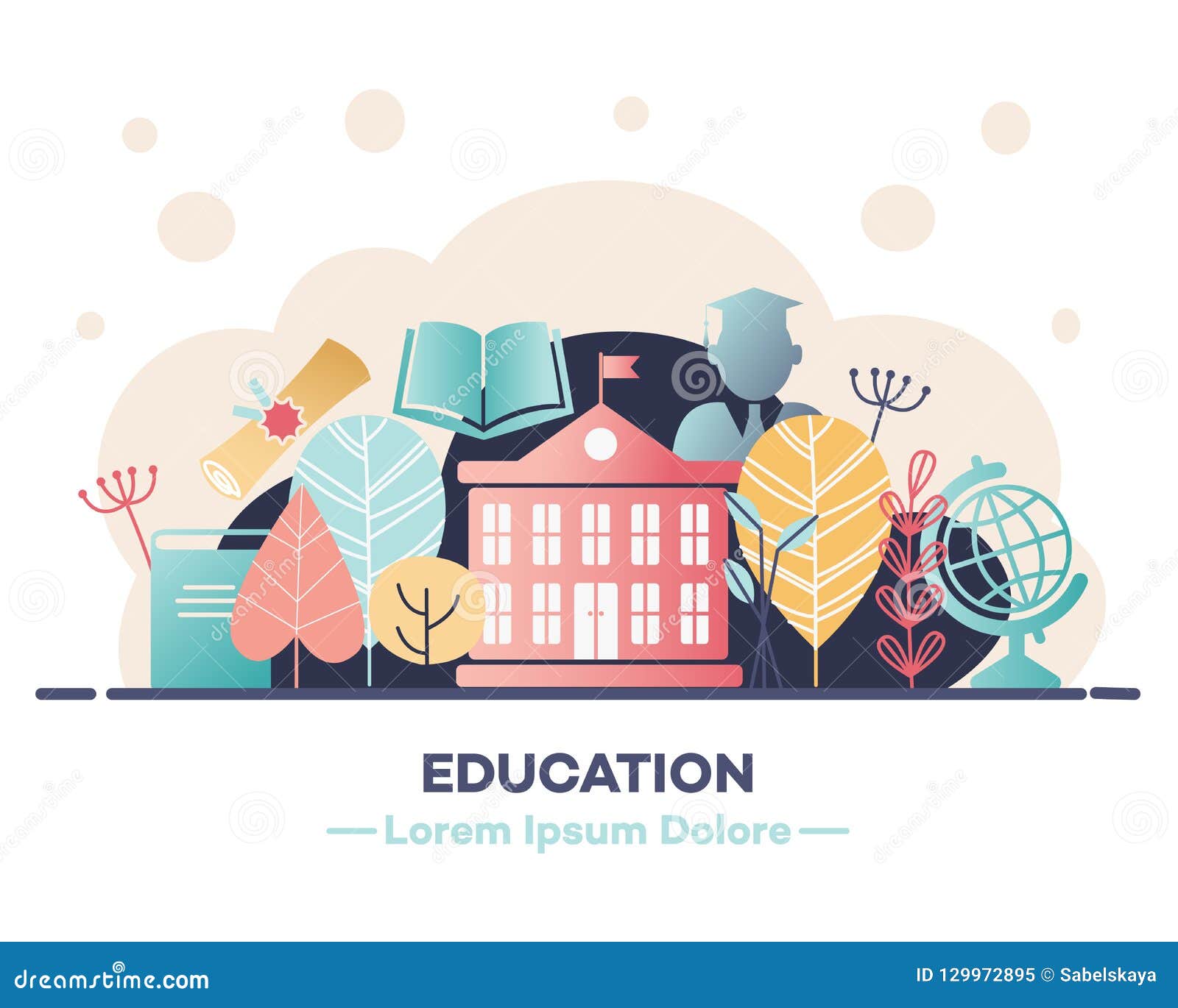 Education Banner with Various Symbols of Studying Process and ...