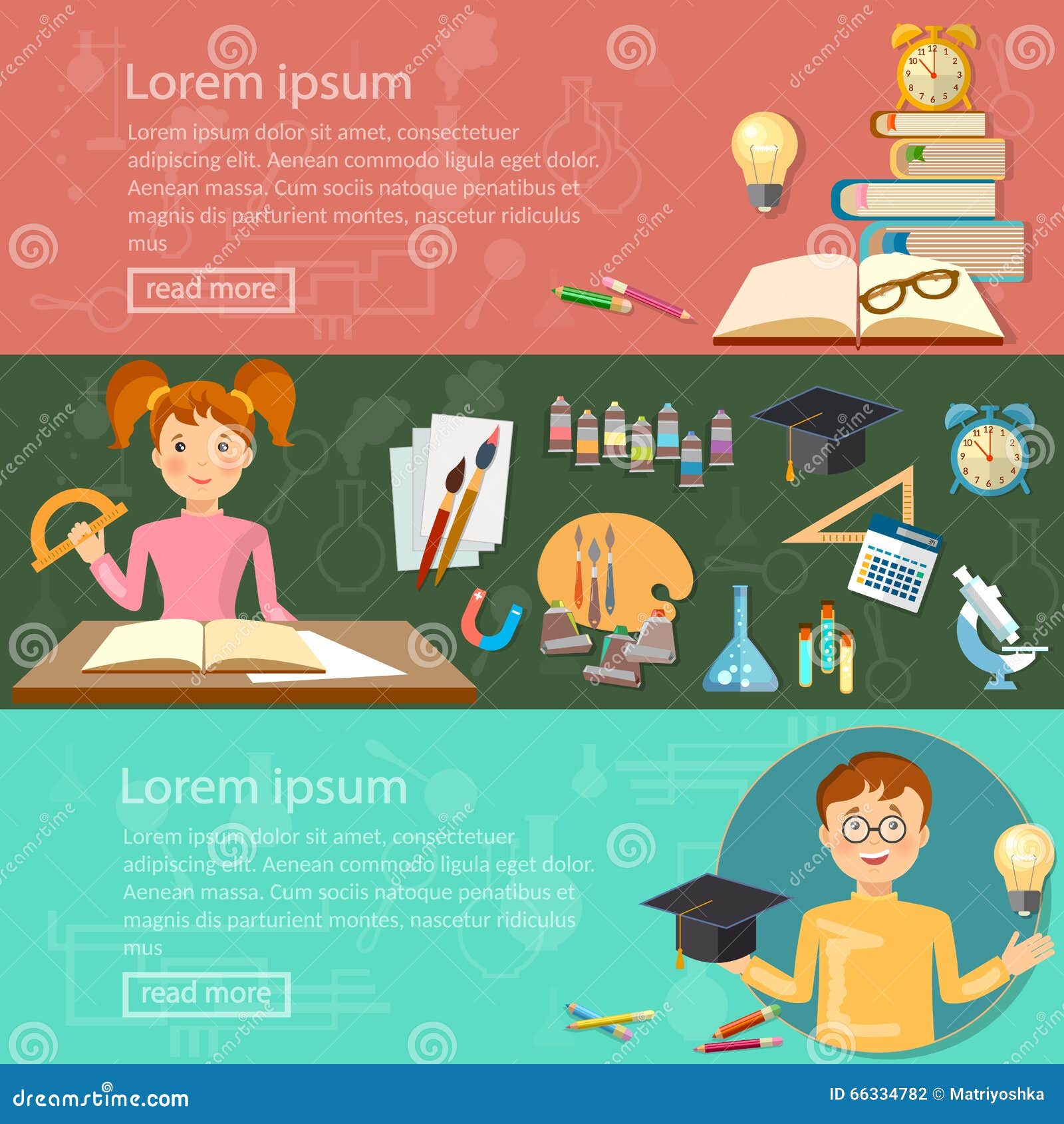 Education Banners Schoolboy and Schoolgirl Studying Knowledge Stock ...