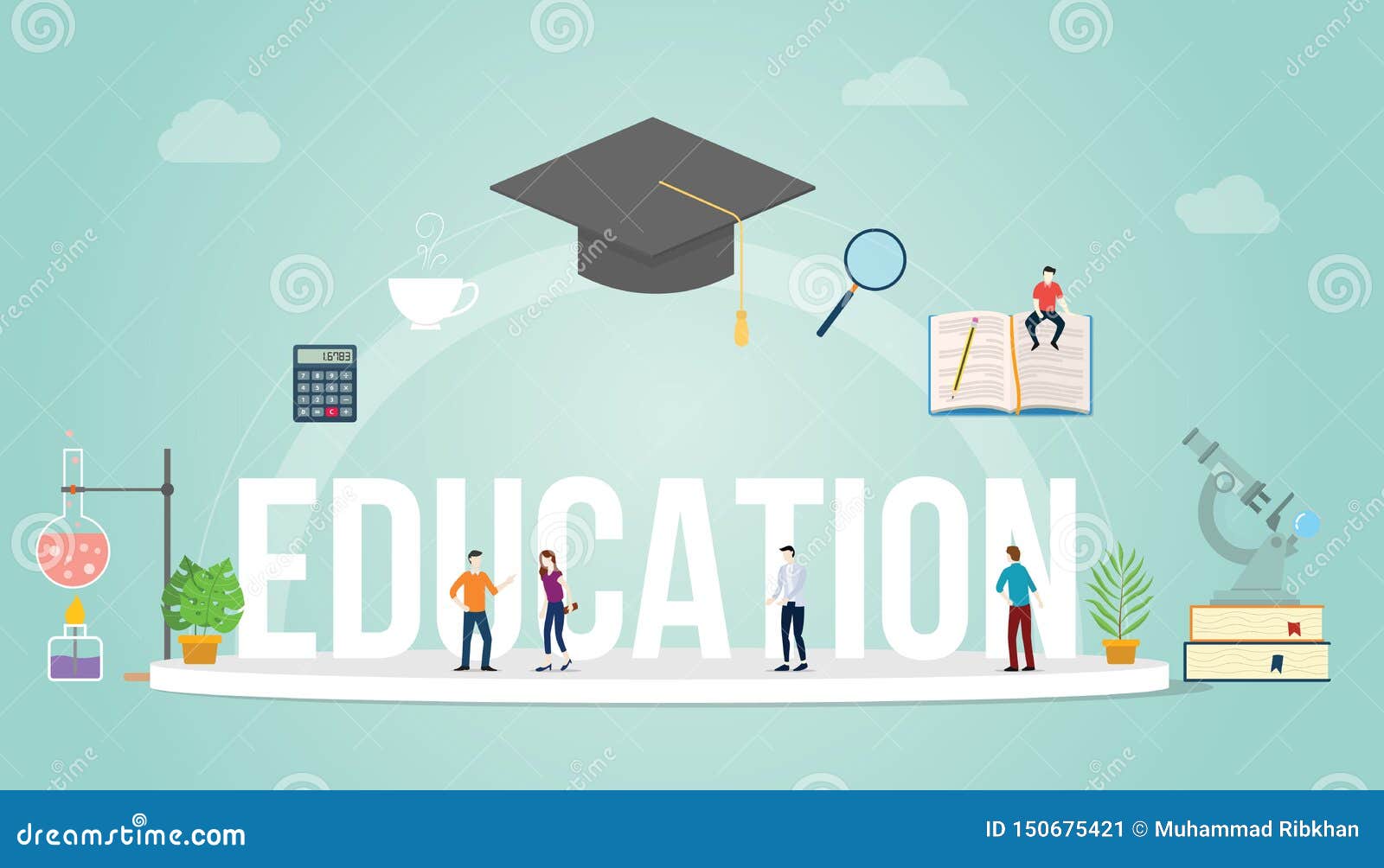 Education Big Word Concept with People Student and Some Icon Tools ...