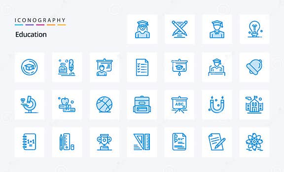 25 Education Blue Icon Pack Stock Vector - Illustration of teacher ...