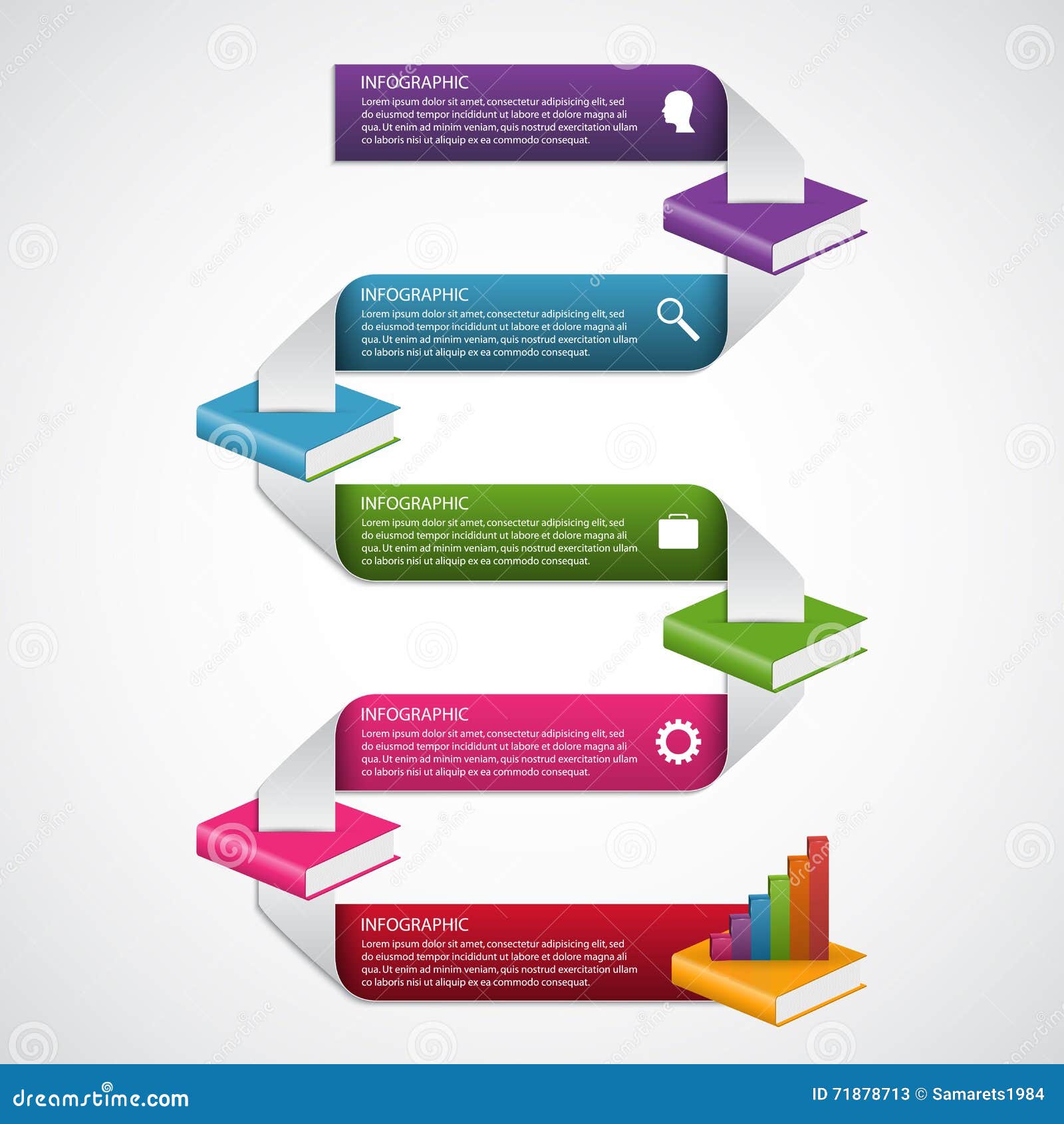 Books Step By Step Education Infographic. Vector Illustration ...