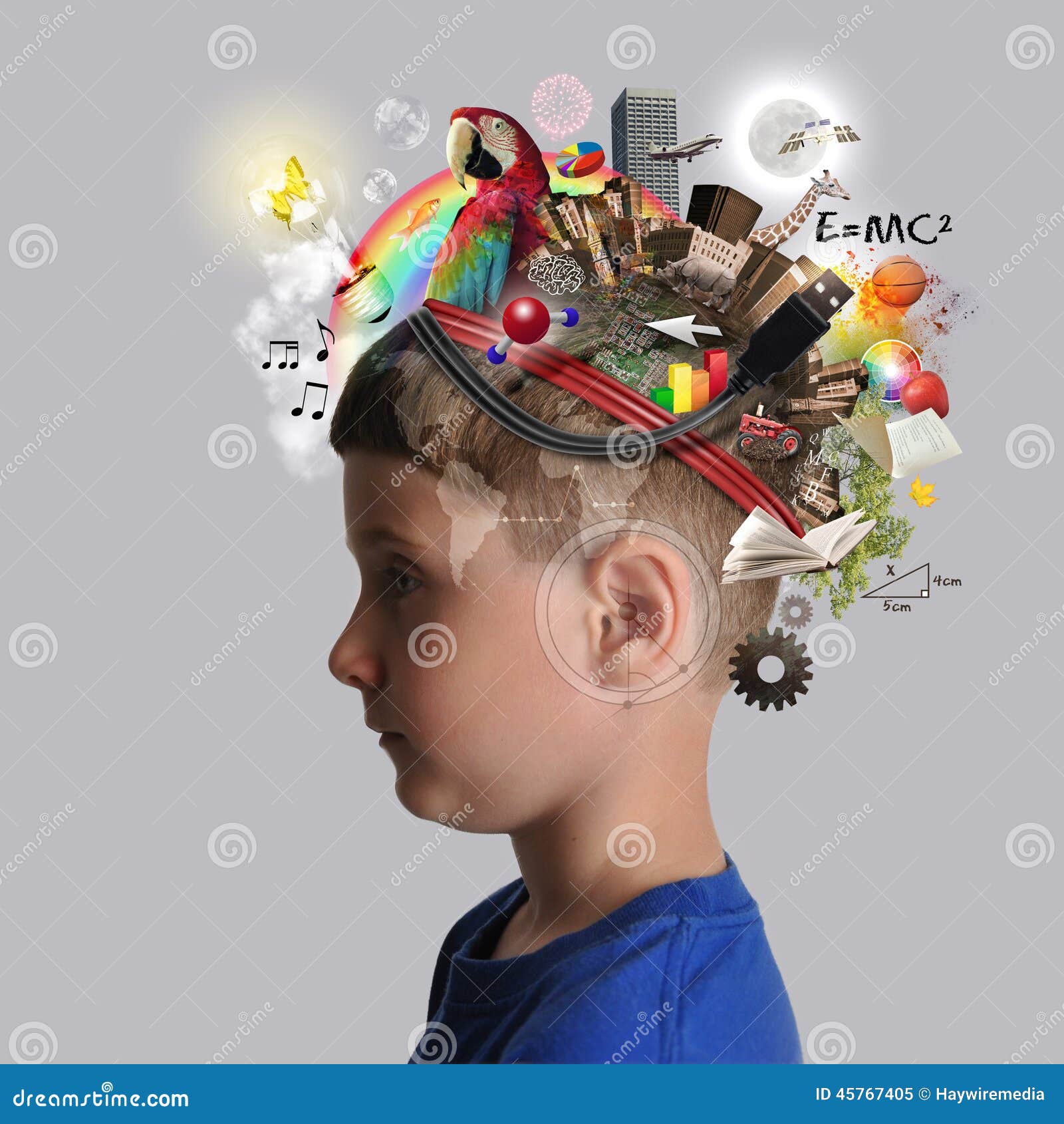 Education Boy with School Subjects on Mind Stock Illustration ...