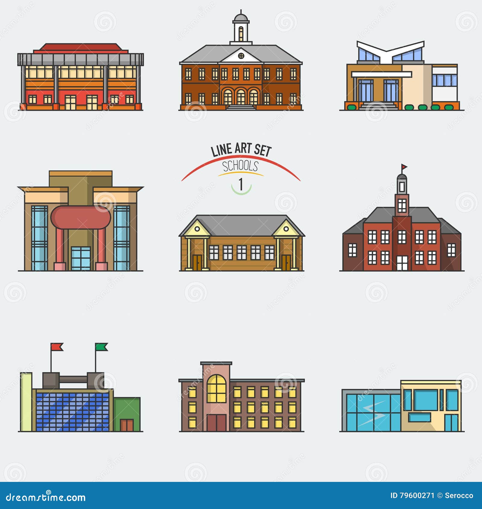 Education buildings set. stock vector. Illustration of isolated - 79600271