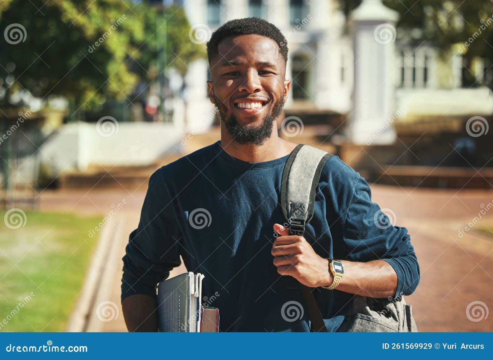 Education, Campus and University Portrait of Student with Books ...