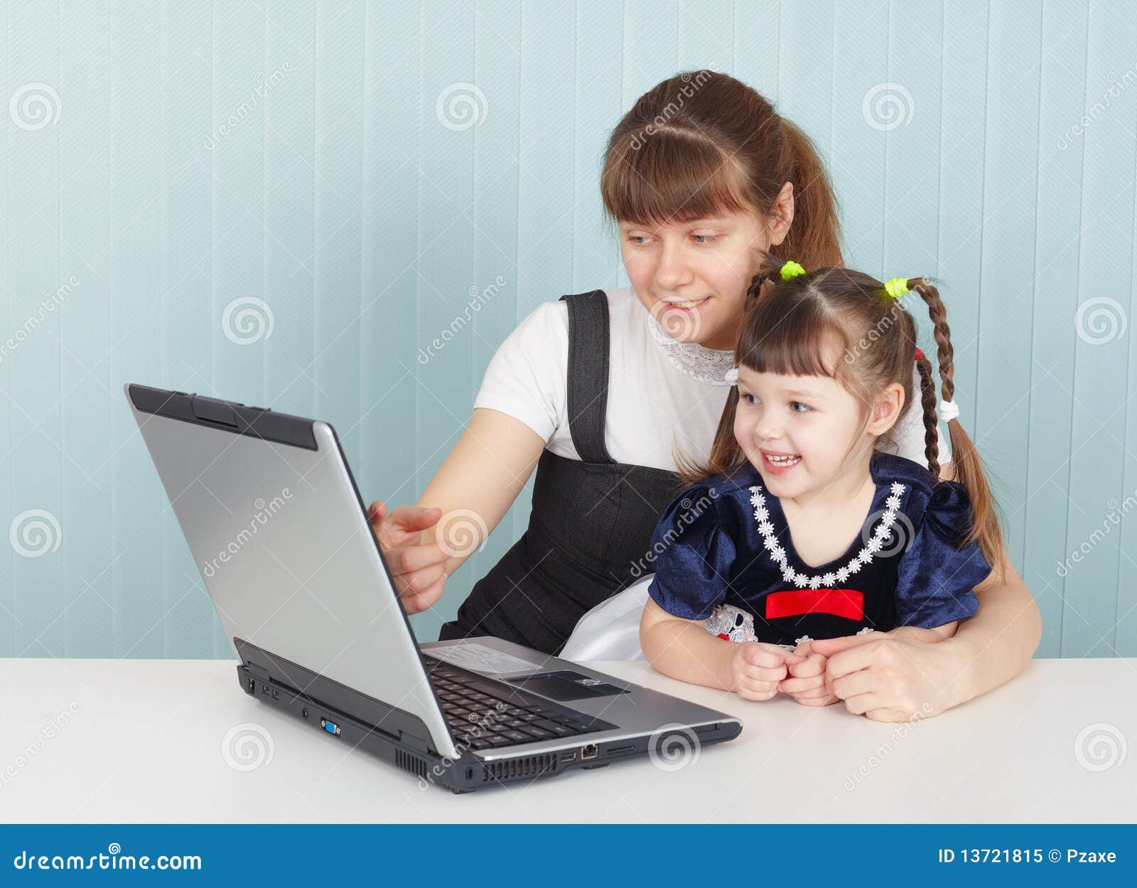 Education of Child Work with Computer Stock Image - Image of light ...