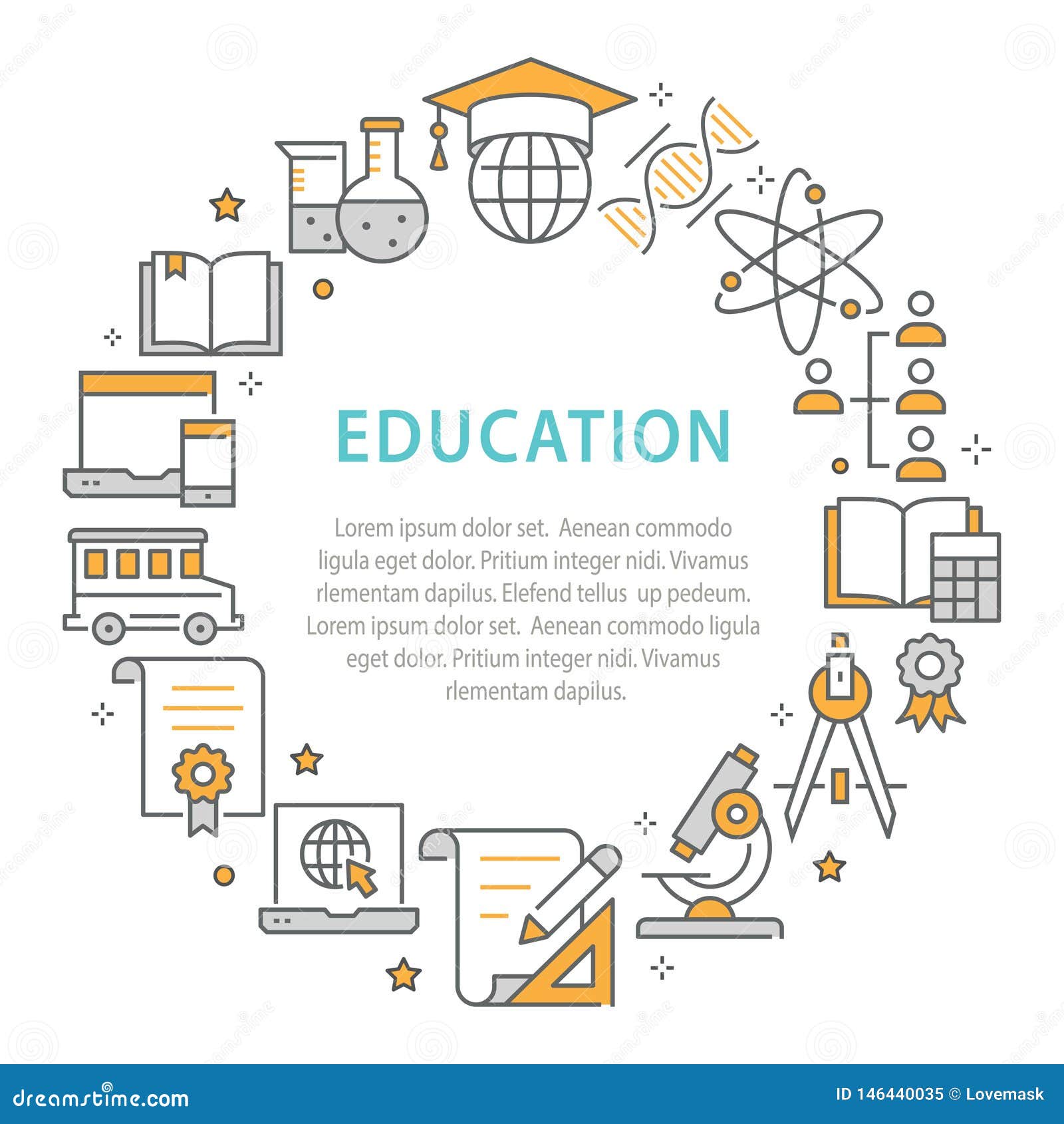 Education Circle Template Flat Line Icons for Interface, Print. Stock ...