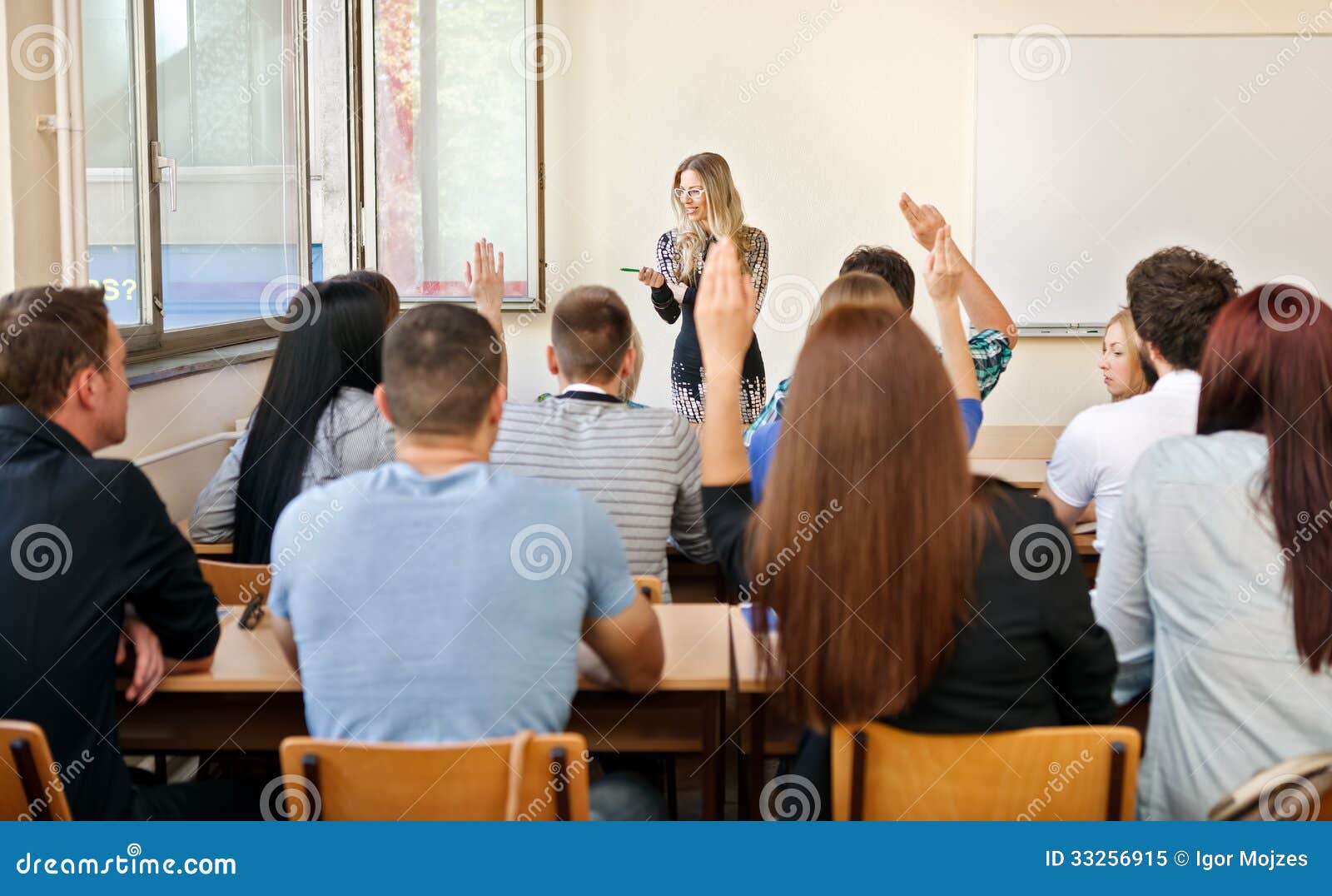 Education Class Raising Hands Stock Image - Image of classmate, adult ...