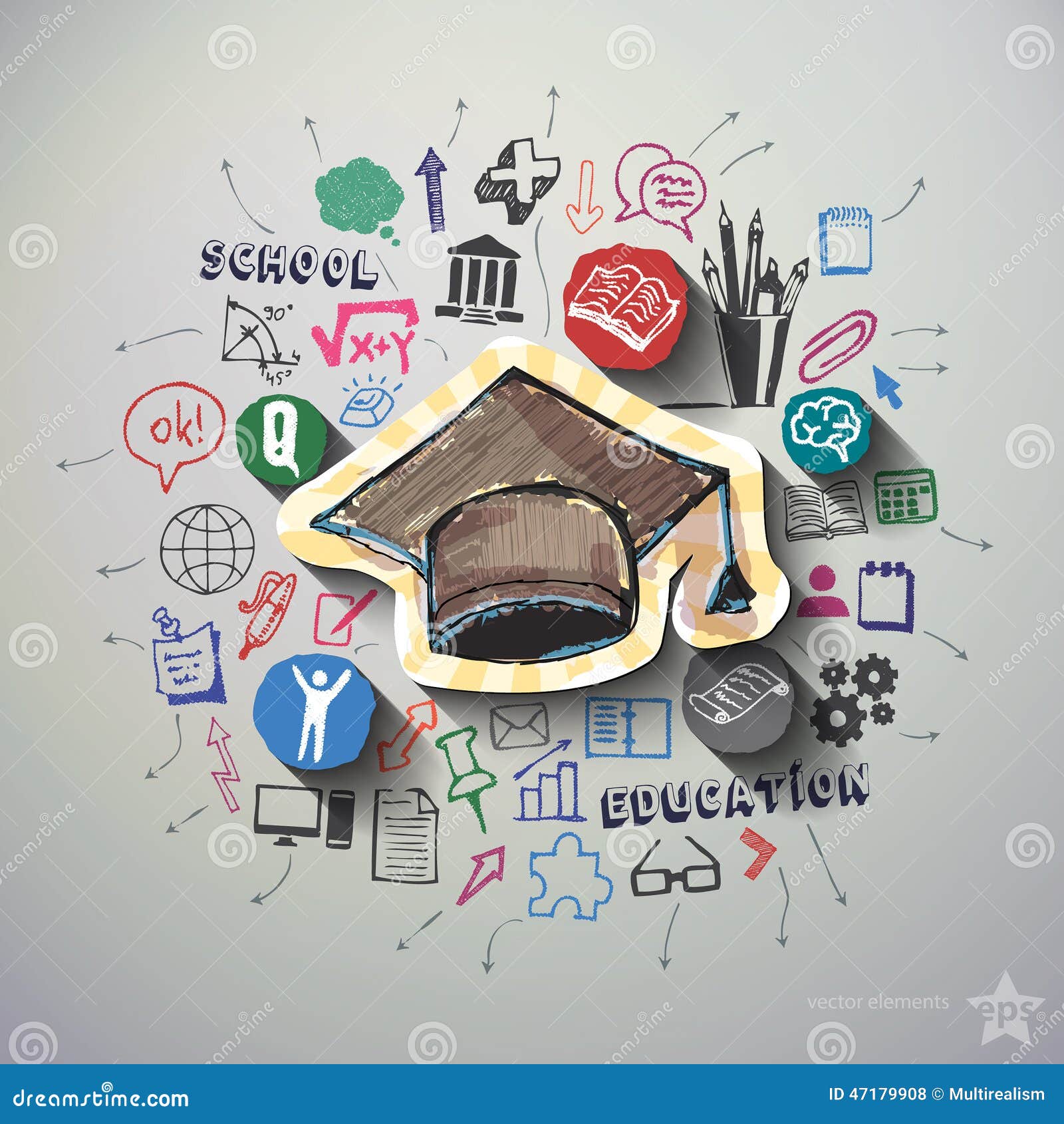 Education Collage with Icons Background Stock Vector - Illustration of ...