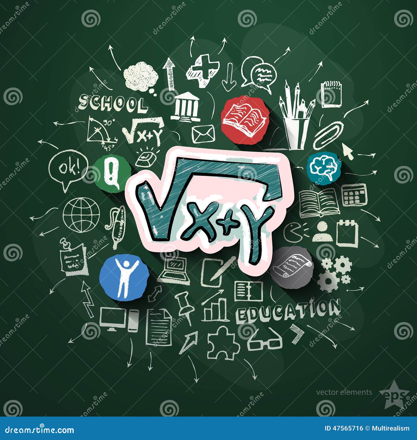 Education Collage with Icons on Blackboard Stock Vector - Illustration ...