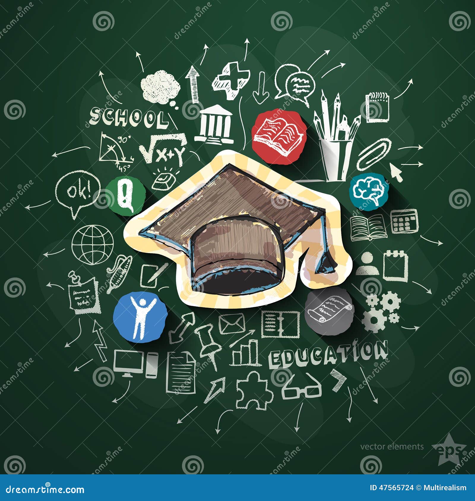 Education Collage with Icons on Blackboard Stock Vector - Illustration ...