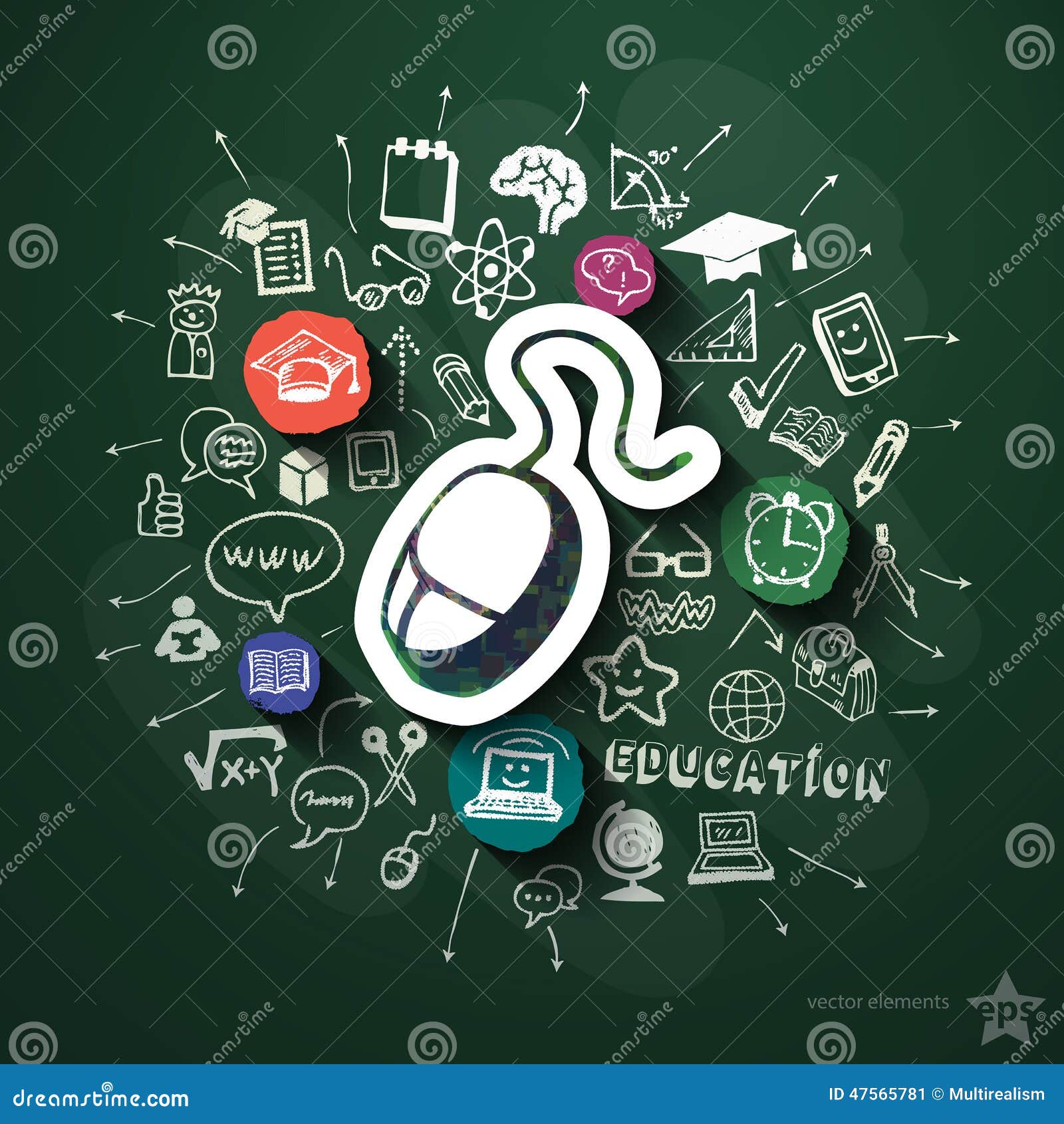 Education Collage with Icons on Blackboard Stock Vector - Illustration ...